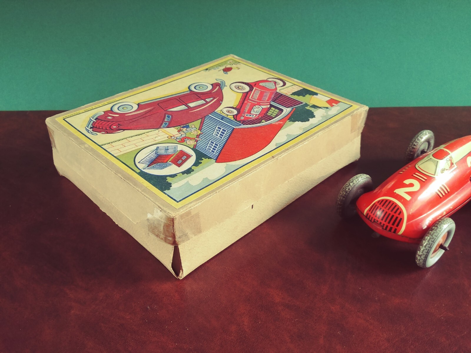 Scarce NBN Tin Wind-up Open-wheel Racer & Garage Set Tinplate Race car ...