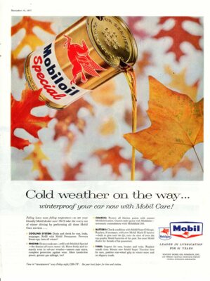 Vintage advertising print Gas Oil MOBIL Mobiloil Special Fall Leaves ...