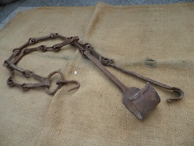HUGE ANTIQUE CHIMNEY CHAIN HEARTH FIREPLACE COOKING TRAMMEL HOOK ...