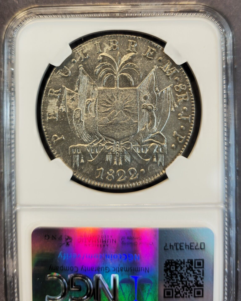 1822 PERU SILVER 8 REALES 8R LIMA PROVISIONAL COINAGE NGC MS 61 ...