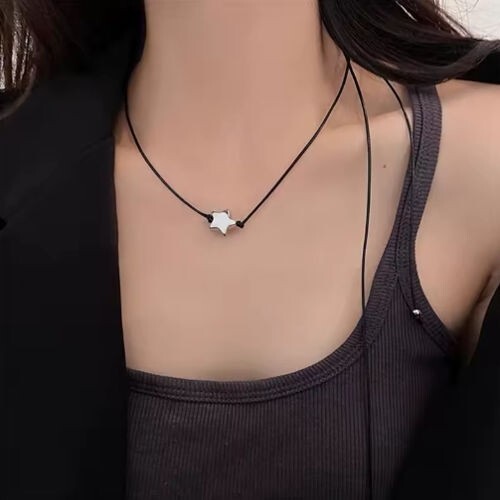 Y2K Adjustable Rope Star Pendant Choker Necklace Pentagram Female Chain ...