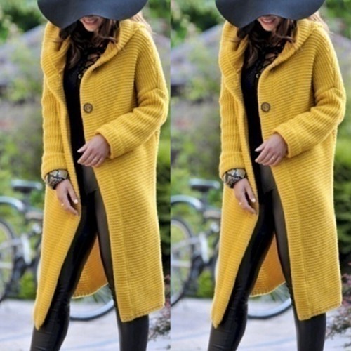 Damen Herbstmode Mantel Outwear Strickmantel Mit Kapuze Lose Lange