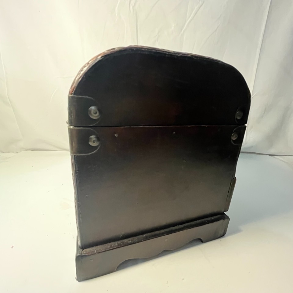 Quilted Faux Leather Round Top Chest Jewelry Box Brown Masculine Drawer ...