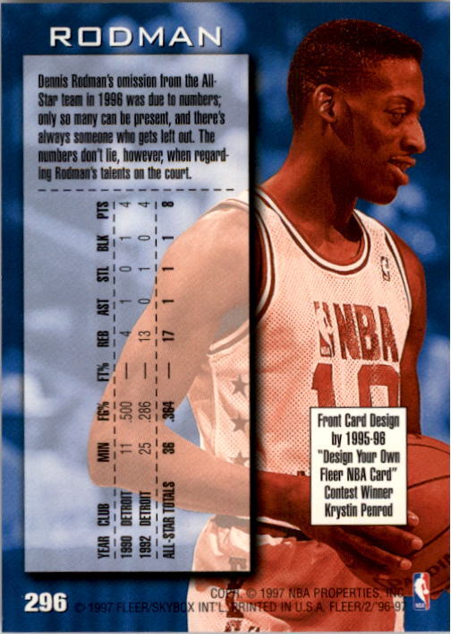 DENNIS RODMAN ~ 1996-97 Fleer Basketball NBA All-Star Card #296 AS | eBay