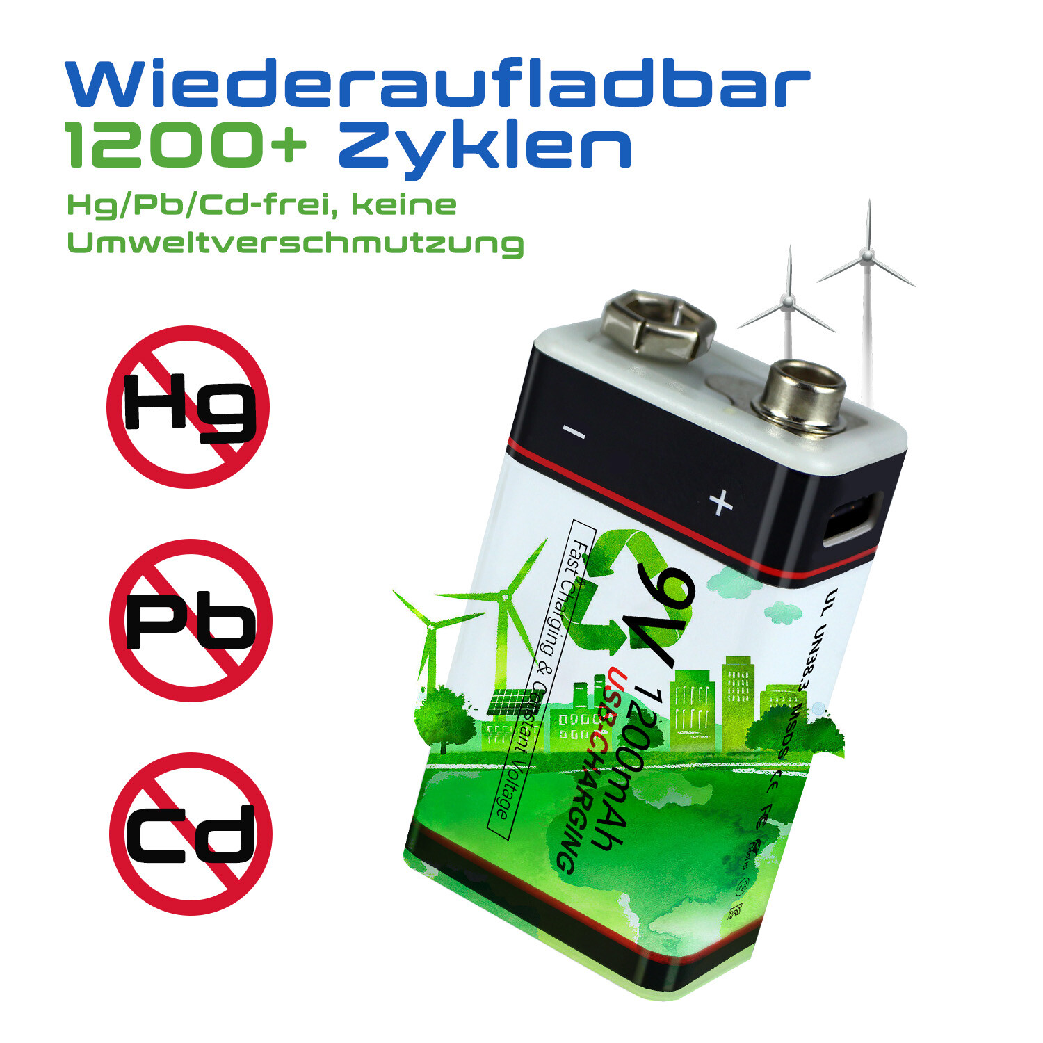 USB 9V Lithium Blockbatterie Rauchmelder 1200mAh Feuermelder E Block ...