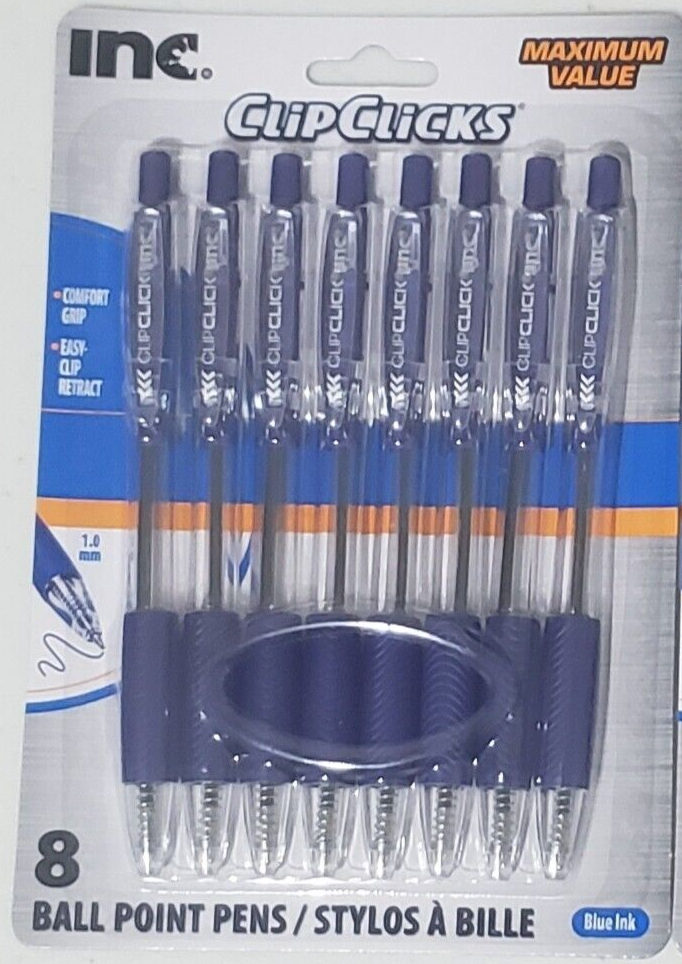 Inc Clip Clicks Retractable Ball Point Pens 1.0mm 8 Pens ~ Blue Ink | eBay