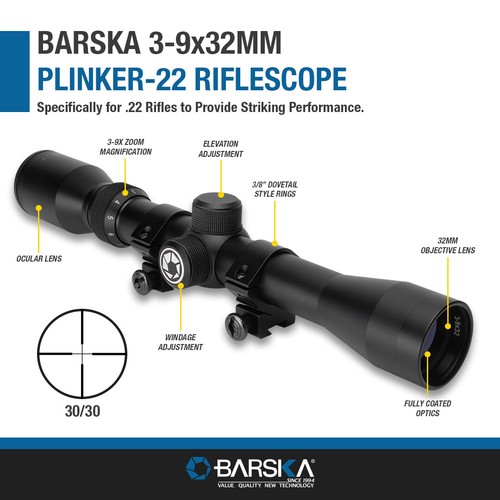 Barska AC13087 Plinker-22 Riflescope 3-9x32 30/30 Reticle with Rings ...