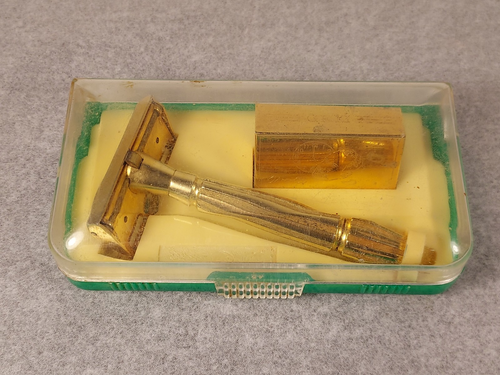 GEM Micromatic Gold Colored Safety Razor In Original Case With Razor ...
