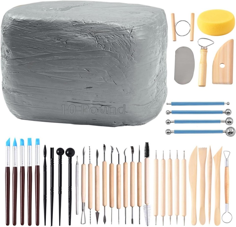 Natural Air-Dry Modeling Clay - 10LBs with 40 Pcs Pottery Sculpting ...