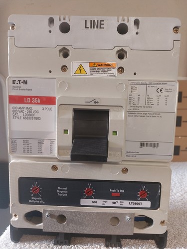 EATON LD3600F 600A 600V 3-POLE CIRCUIT BREAKER W/ 600A TRIP & LOAD LUGS ...
