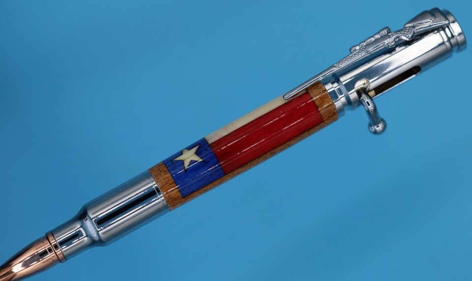 Texas Mesquite Flag Bolt Action Patriotic Pen in Chrome Finish + Wood ...
