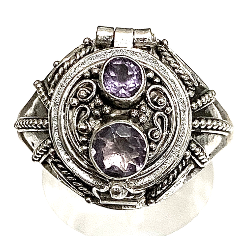 AMETHYST LOCKET / POISON RING LARGE 19.5mm 5.5gm S.SILVER "NEW" AUZ ...