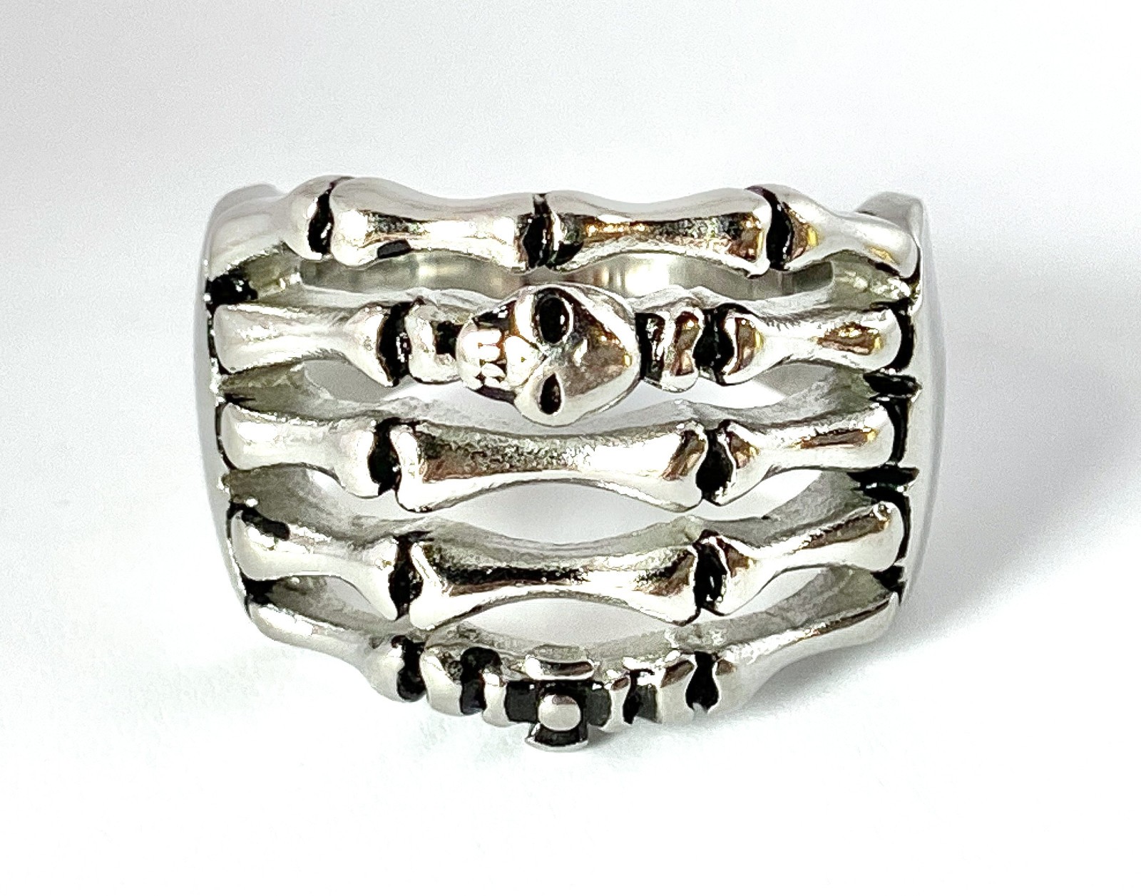 Skeleton Hand Skull & Cross Cast Ring 316L Stainless Steel Gothic ...