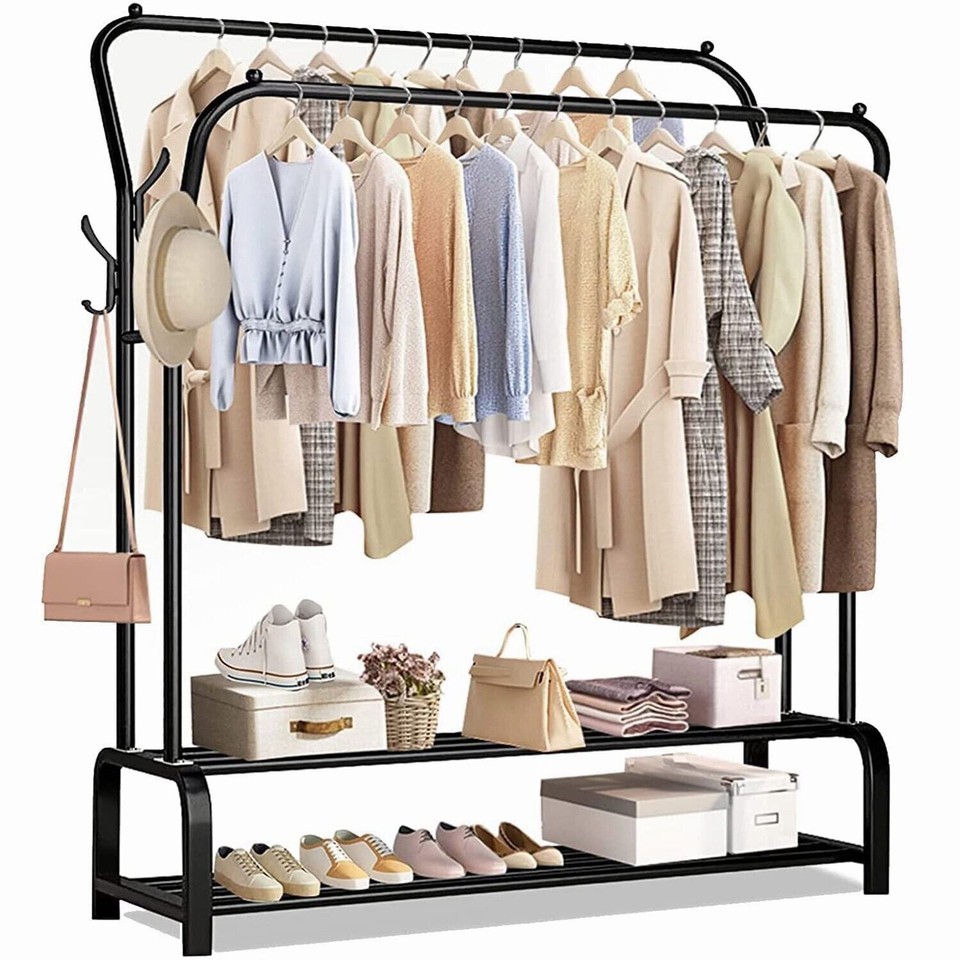 2 Layer Clothes Rack Heavy Duty Clothing Garment Rack Double Hanging ...