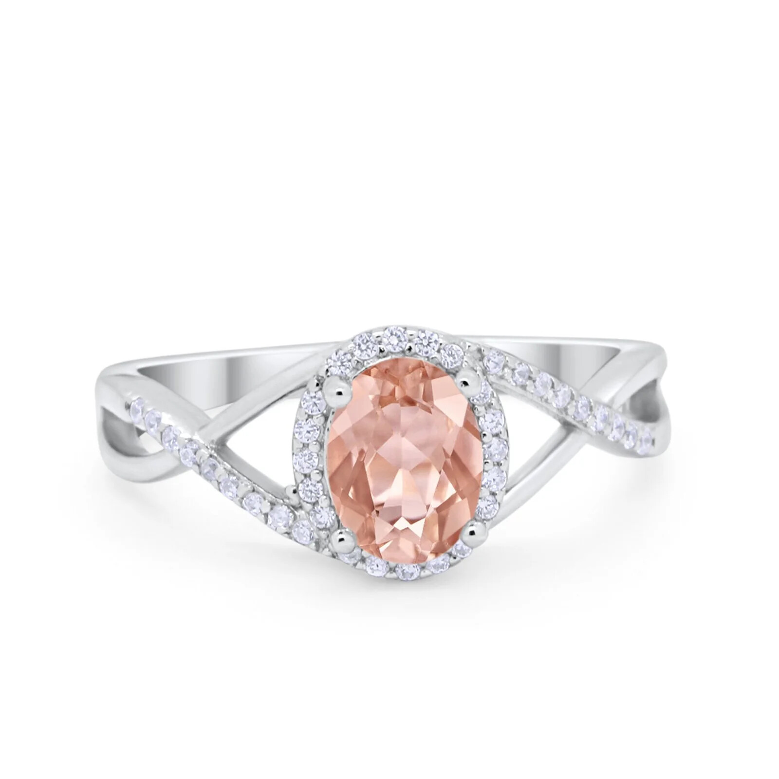 Infinity Shank Oval Wedding Engagement Ring CZ 925 Sterling Silver 10mm ...