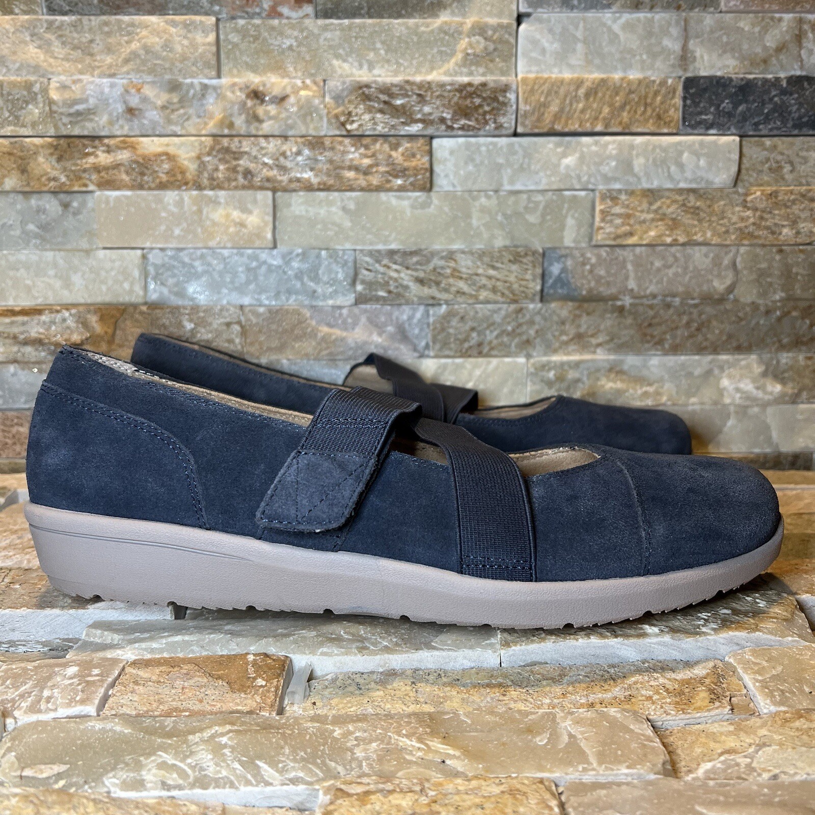Vionic Shelby Mary Jane Dark Blue Suede Flats Women's… - Gem