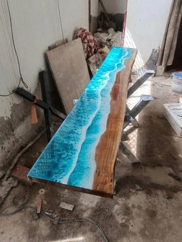 18"x48" Handmade Acacia Wood Countertop Bar Epoxy Resin Ocean Wave ...