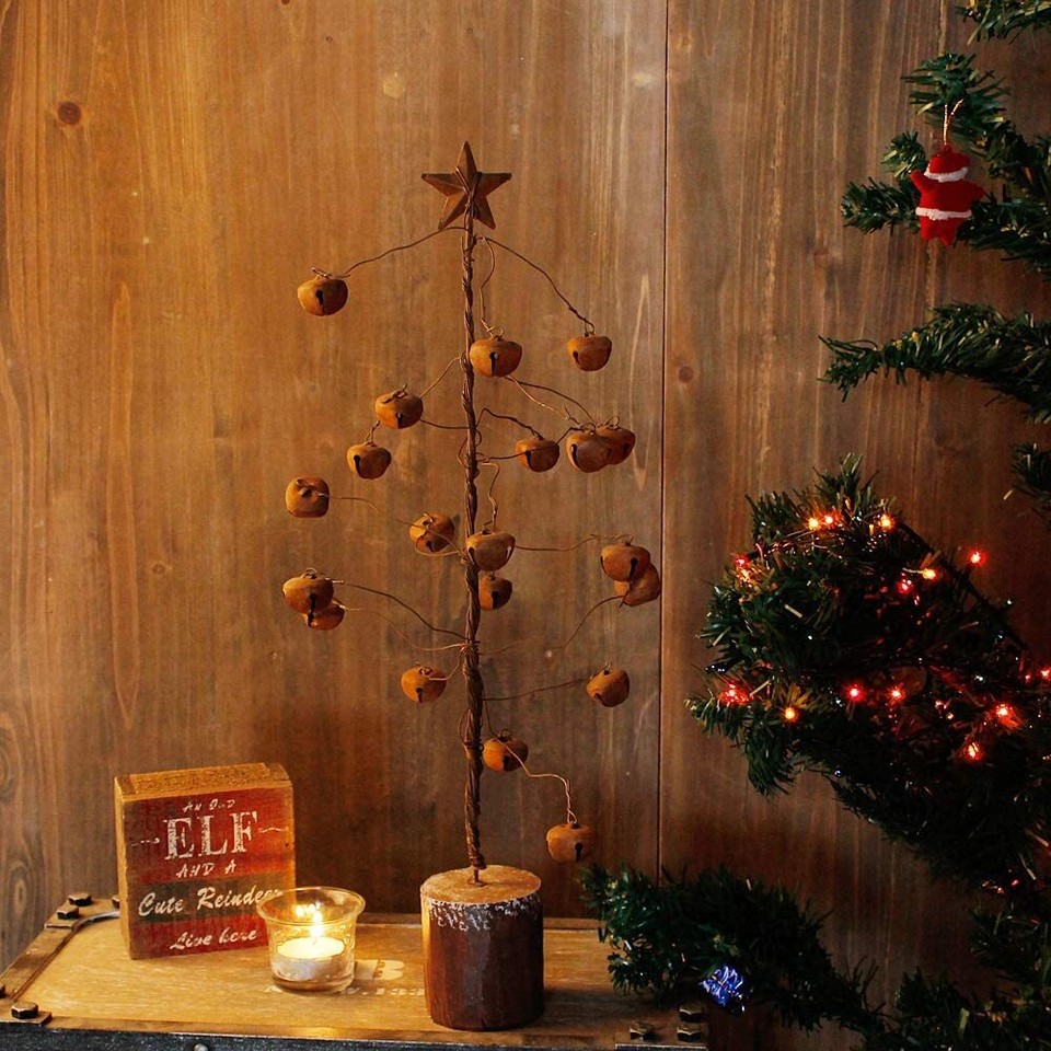 Rustic Jingle Bell Ornament Tabletop Bell Tree with Metal Star or ...