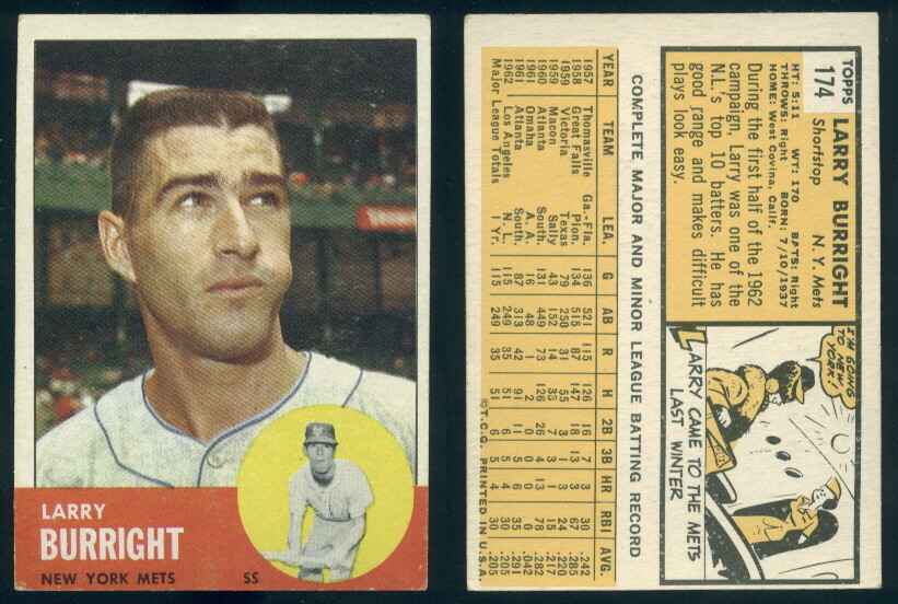 (66350) 1963 Topps 174 Larry Burright Mets-EX+ | eBay