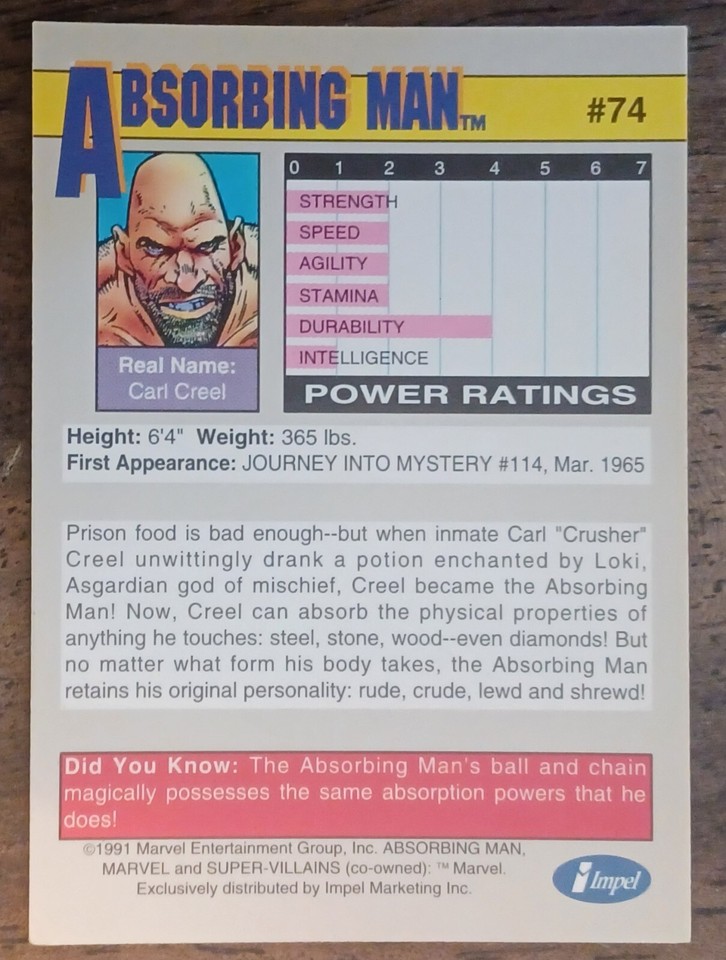 1991 Marvel Universe Comics Super Villains Impel Trading Card #74 ...