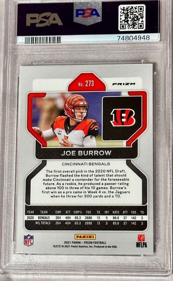 2021 PRIZM JOE BURROW RED/WHITE/BLUE PRIZM #273 PSA 9 Mint Bengals ...