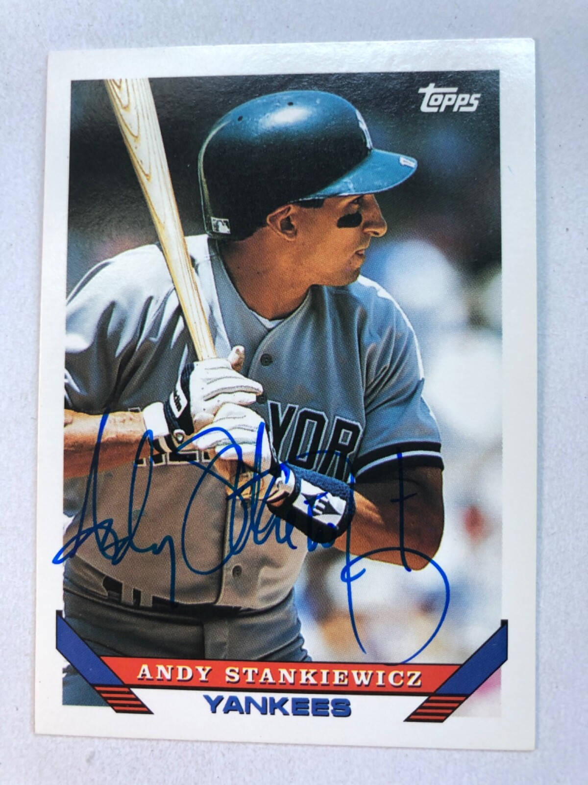 1993 Topps New York Yankees Andy Stankiewicz Autographed Baseball Card ...