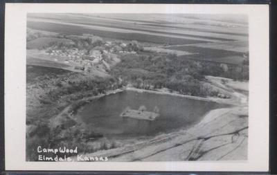 REAL PHOTO Postcard ELMDALE Kansas/KS Camp Wood Area Birdseye Aerial ...