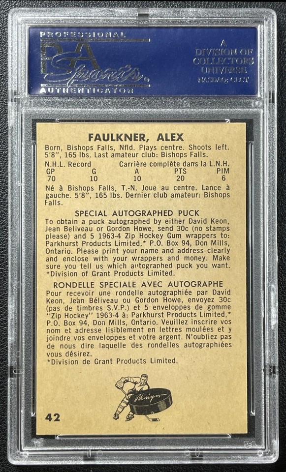 ALEX FAULKNER PSA 9 1963-64 PARKHURST #42 ROOKIE RC RED WINGS 4049 | eBay