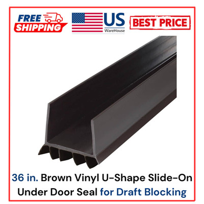 36 in. Brown Vinyl U-Shape Slide-On Under Door Seal for Draft Blocking ...