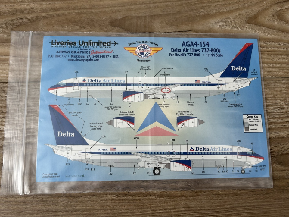Liveries Unlimited AGA4-154 Delta Air Lines 737-800 1/144 decal OOP | eBay
