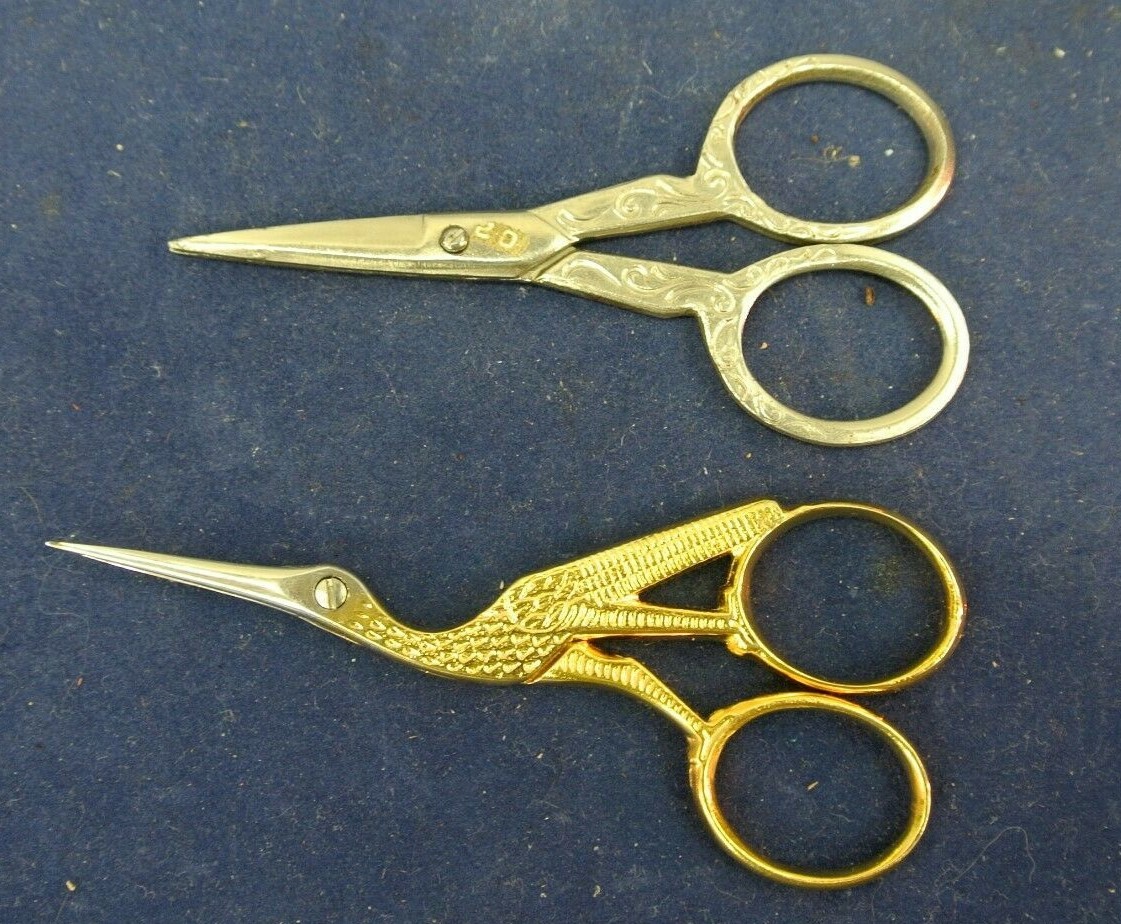 SCISSORS, LOT OF TWO, GOLD PLATED 3.5" CRANE SCISSOR, ITALY, AND ...