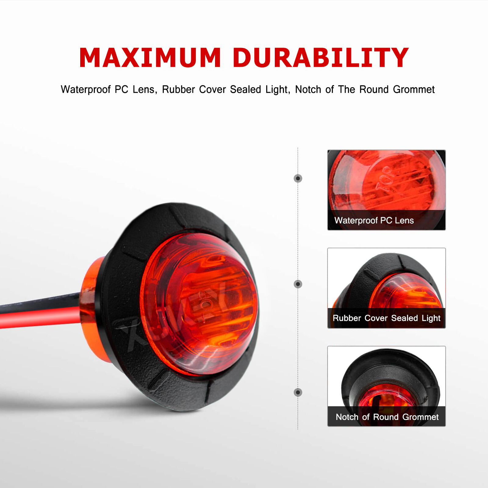 10X Round 12v-24v Red Led Side Tail Rear Marker Lamp Lights Truck Cab ...