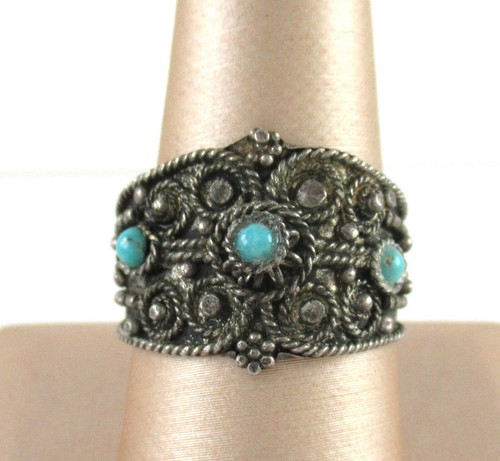 Vintage Israel 935 Silver Turquoise Ring Adjustable Hebrew Inscription ...