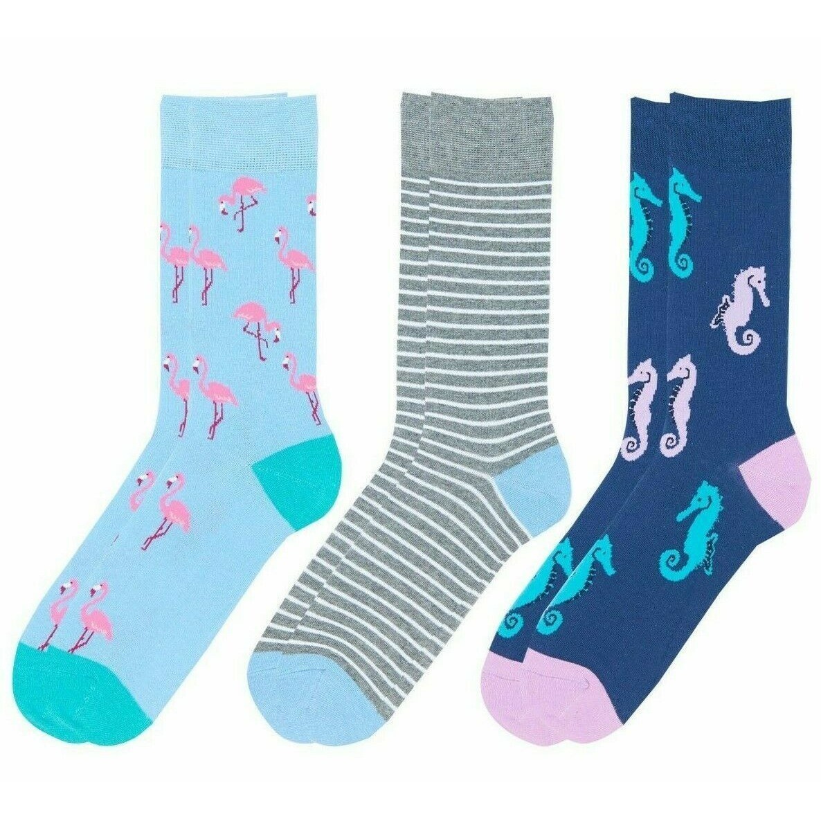 George Fashion Crew Men's Socks Stripes Flamingo Seahorse Shoe Size 6 ...