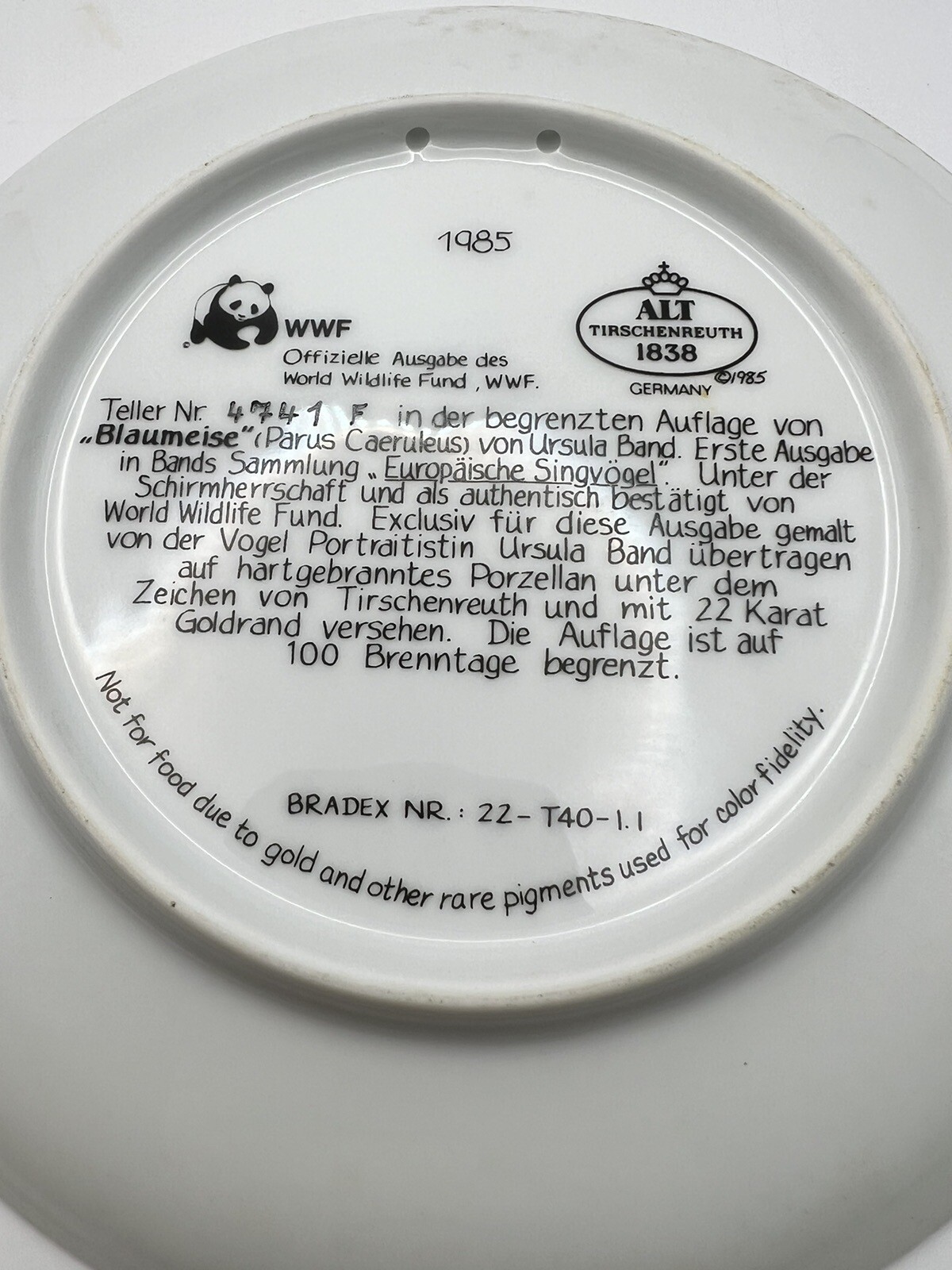 WWF 1985-1986 Ursula Band Bird Plates Gold Rim Germany Alt ...