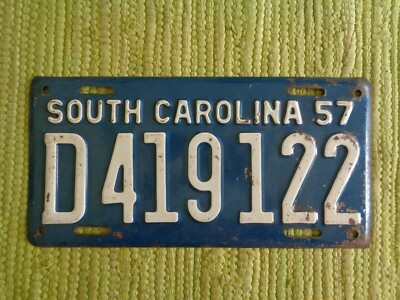 1957 South Carolina License Plate SC 57 Tag D419122 | eBay