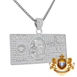 Mens Genuine Silver $100 Bill Money Cash Charm Simulated Diamond ...