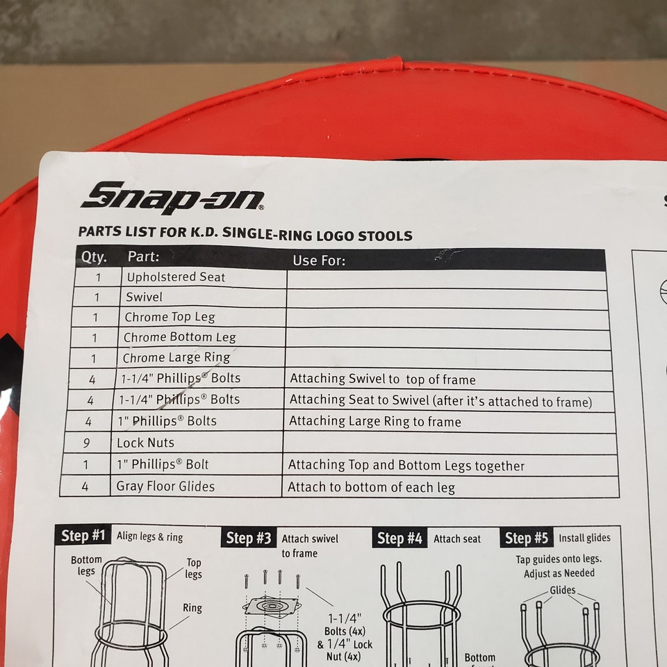 Snap-on Tools OEM Shop Bar Stool SSX22P161 Counter Height 360° Swivel ...