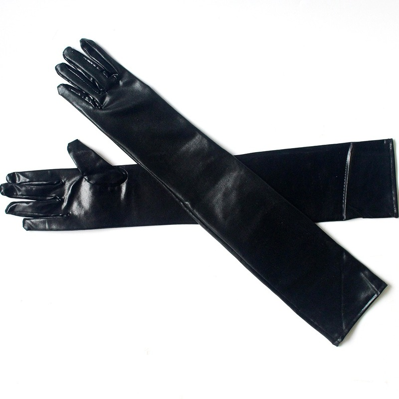 Vintage Style Fake Leather Long Tight Gloves for Prom Dance Performance ...
