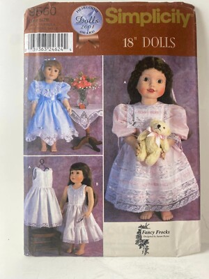 Vintage Simplicity 9560 Sewing Pattern For 18" Dolls Fancy Frocks Heirloom Fanc | eBay