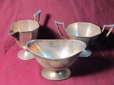 Silverplate H.M.C. EPNS. 3PC SUGAR & CREAMER & WASTE SET HAMMERED ...