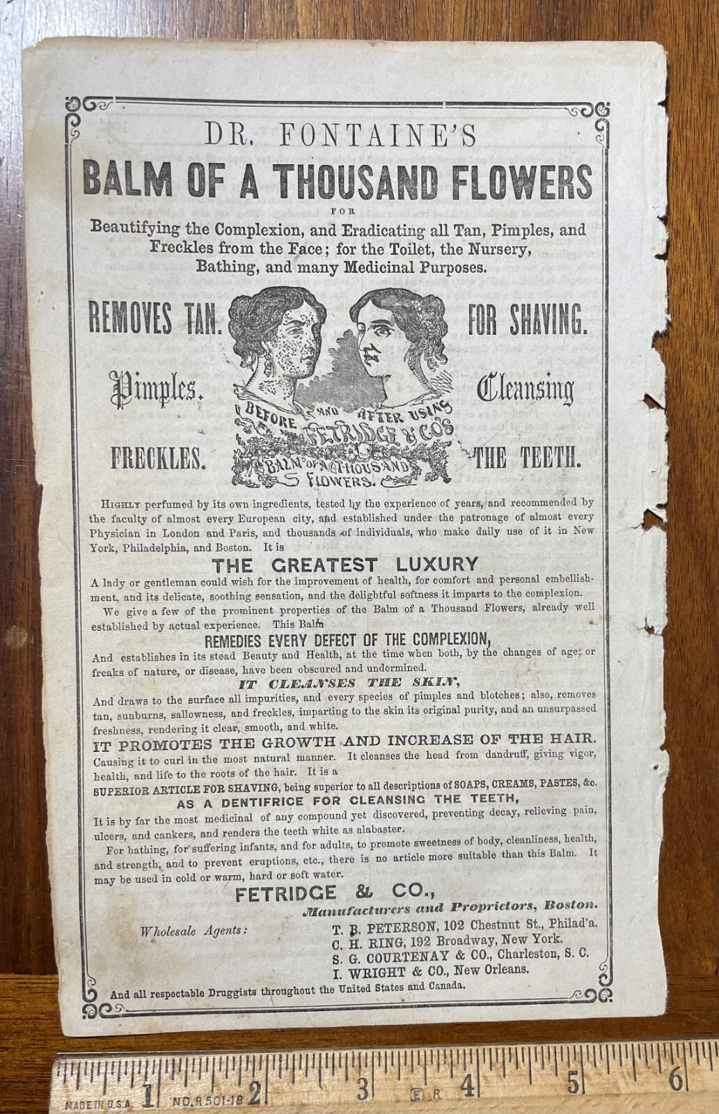 Prob 1840s magazine ad Dr Fontaine Balm of a Thousand Flowers before ...