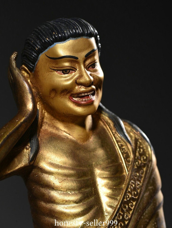 8.2'' Old Nepal Bronze Gold Deer Head Lama Prophet Lama Guru Buddha ...