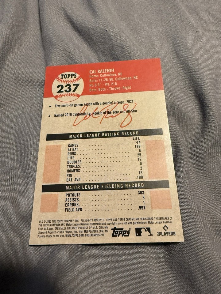 2022 Topps Chrome Platinum Anniversary Cal Raleigh RC #237 Gold Prism SSP PR 10 | eBay