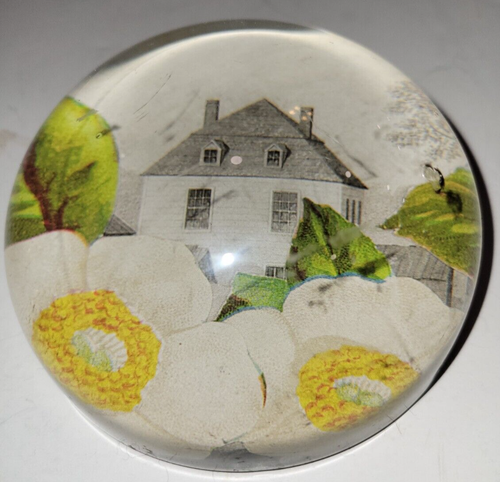 RARE FIND Nature Design Paperweight w/House & Floral Green Foliage 3.5 ...