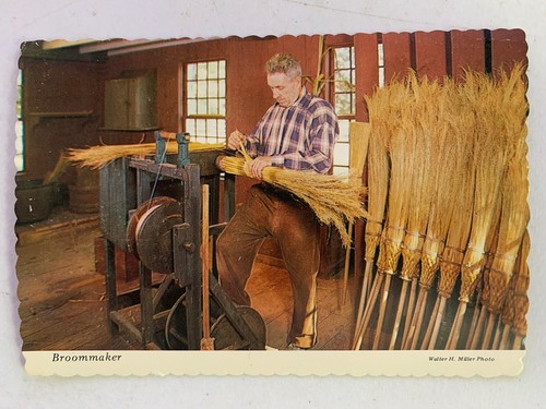 Postcard Vintage Old Sturbridge Village Massachusetts Broommaker Making ...