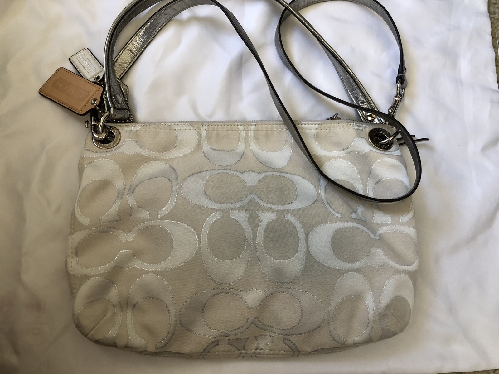Coach Silver Poppy Signature Sateen Hippie Shoulder B… - Gem