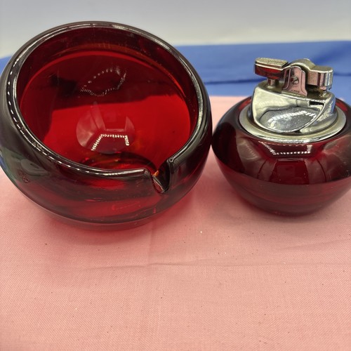 Vintage Viking Red Ruby Glass Cigarette Lighter and Ashtray 2 Pc ...