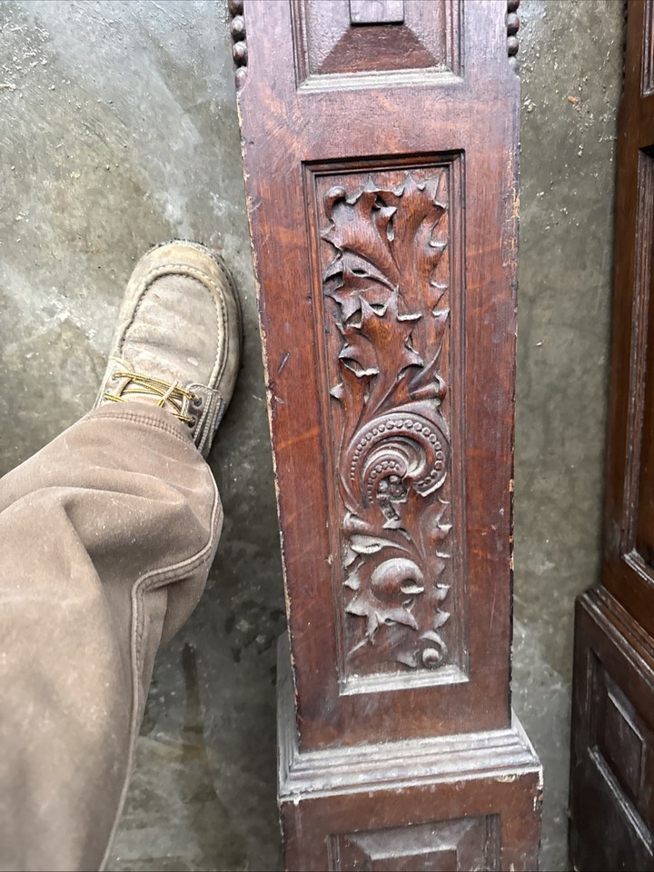 Bova Pair Antique Heavily Carved Oak Newell Posts 55 X 8 1/2” Square ...
