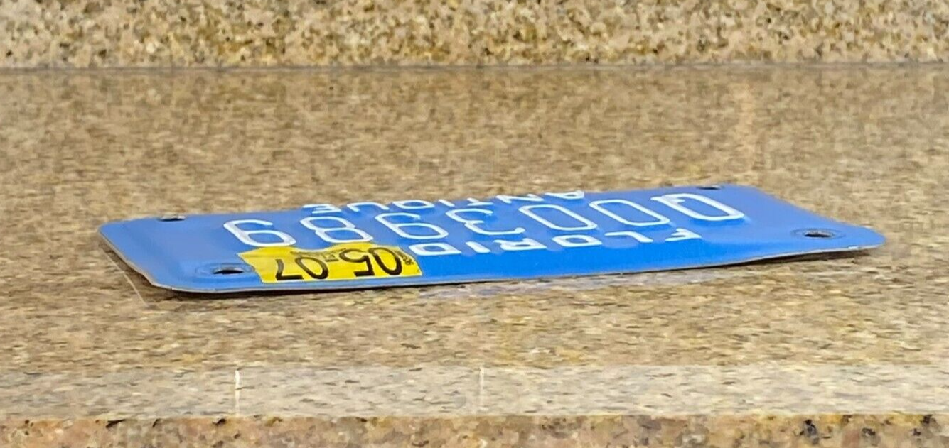 Florida Antique Motorcycle License Plate tag # Q003989 White/Blue ...